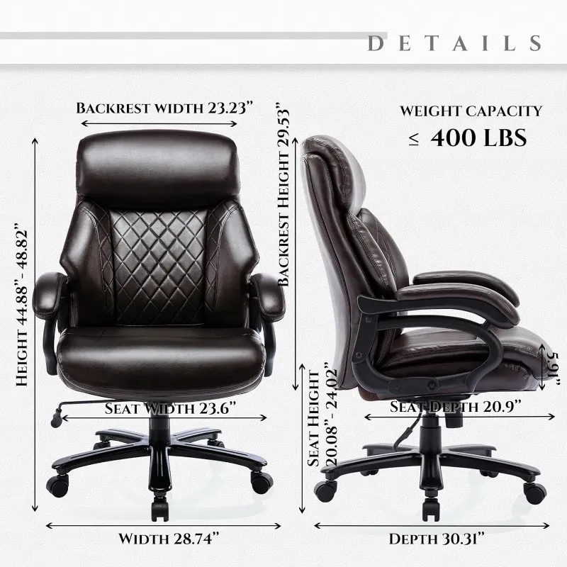 400lbs Heavy Duty Ergonomic Leather best office chair with Extra Wide ...
