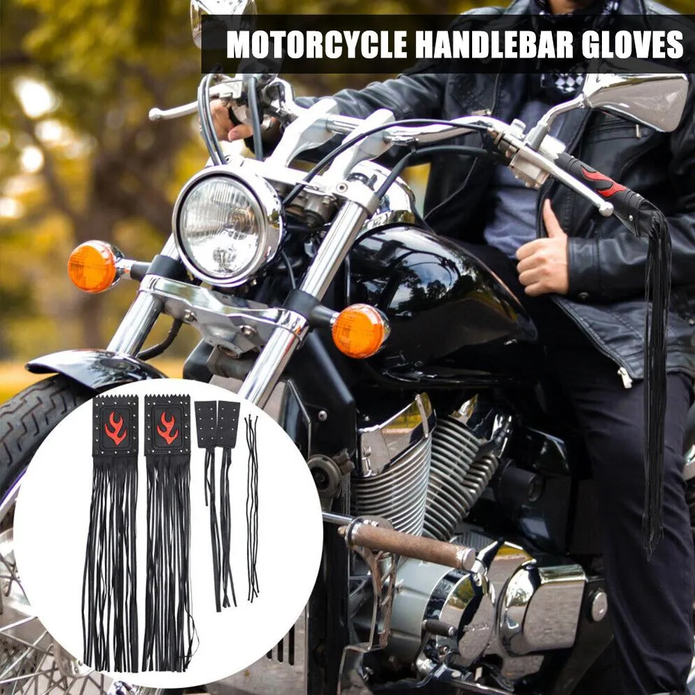 Motorcycle Leather Handlebar Tassel Grips Cover with Brake Lever Cuffs ...
