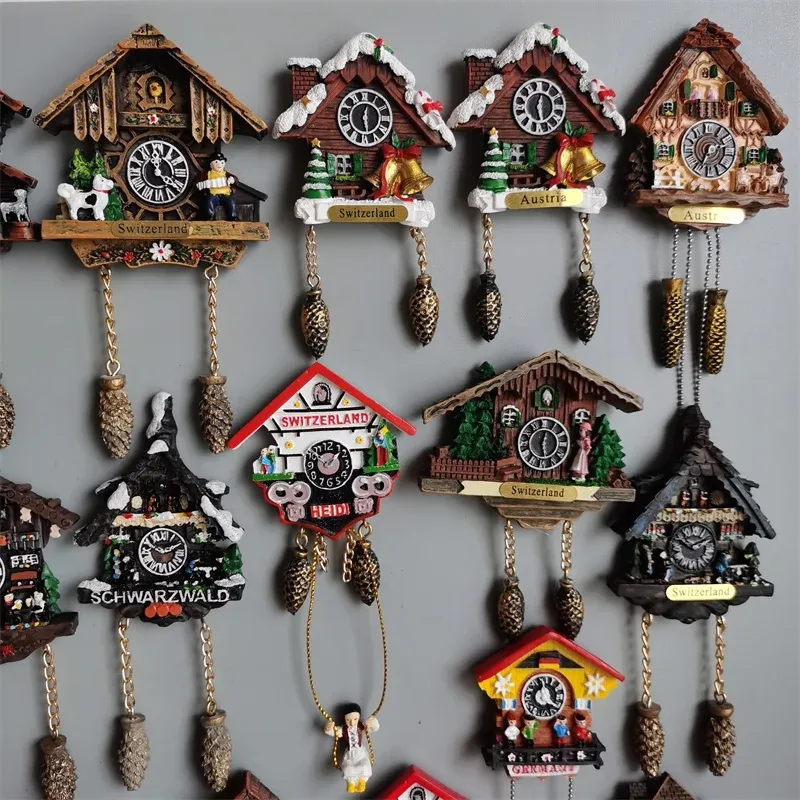 Swiss Style Cuckoo Clock Fridge Magnets 6-Pack - European Tourist ...