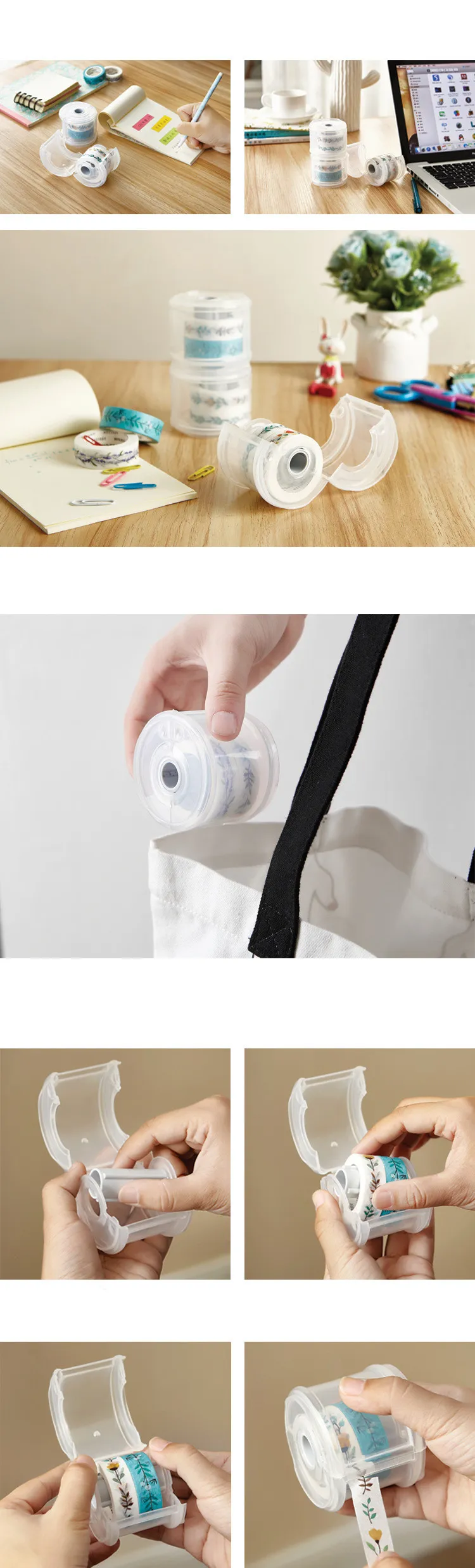 Round Washi Tape Dispenser Cutter Transparent Plastic Tape Cutter ...