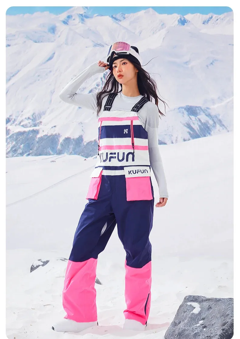 Kufun Women's Ski Suit: Winter Sports Jacket Top and Bib Pants Set ...
