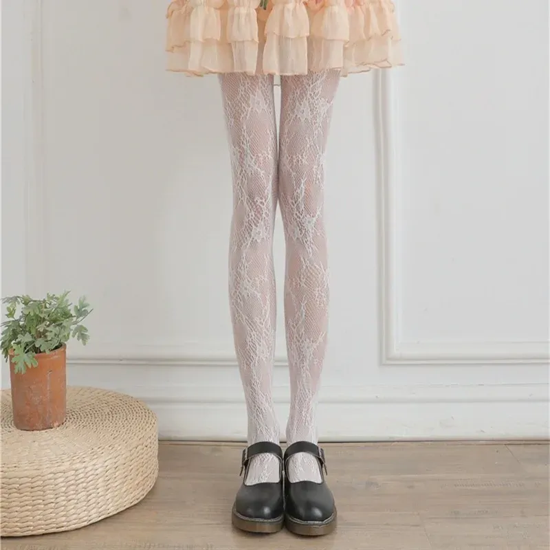 1/Floral Rattan Leggings Women Black Lace Floral Tights Gothic Fishnet ...