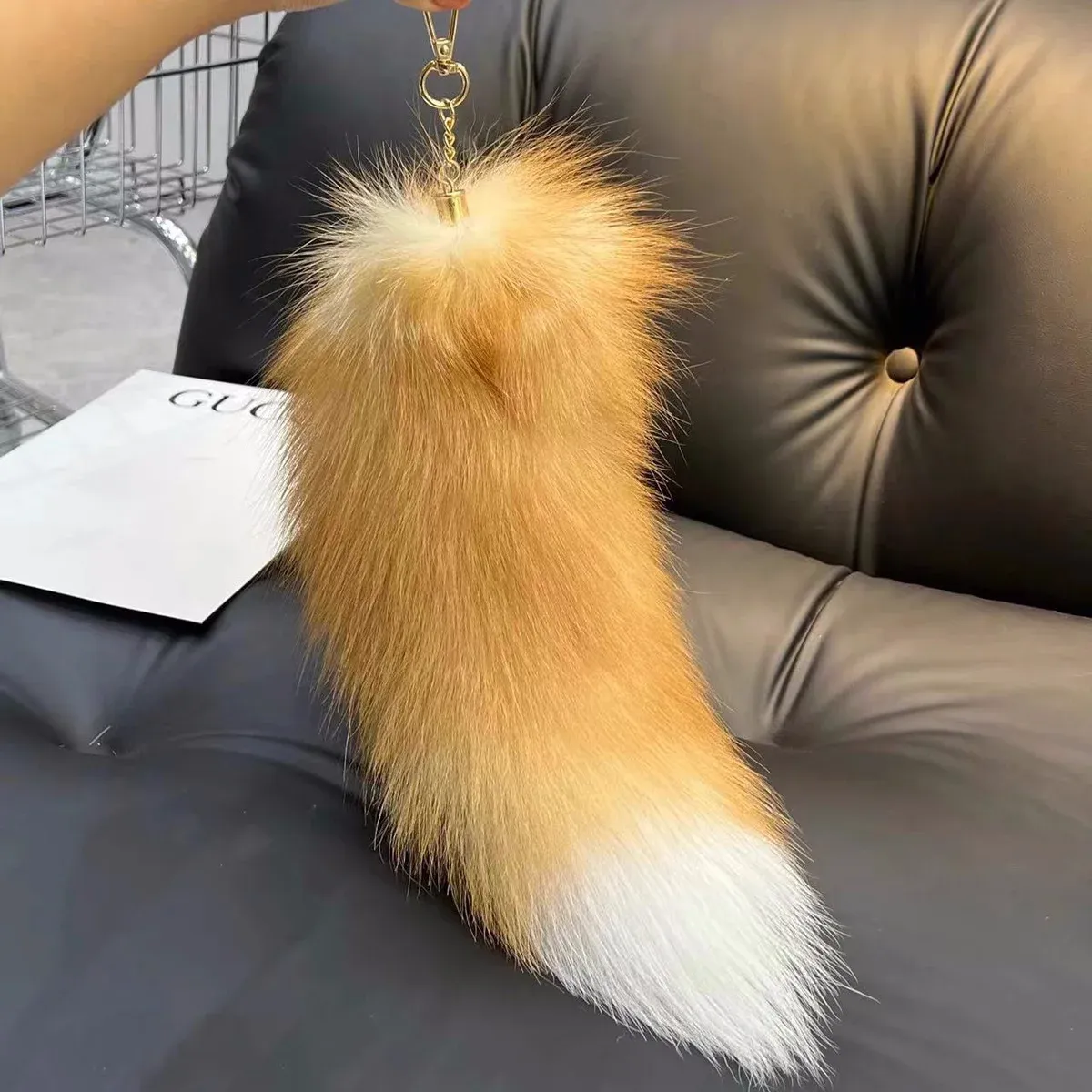 2024 Real Fox Fur Tail Large Long Natural Fur Tail Keychain Pendant ...