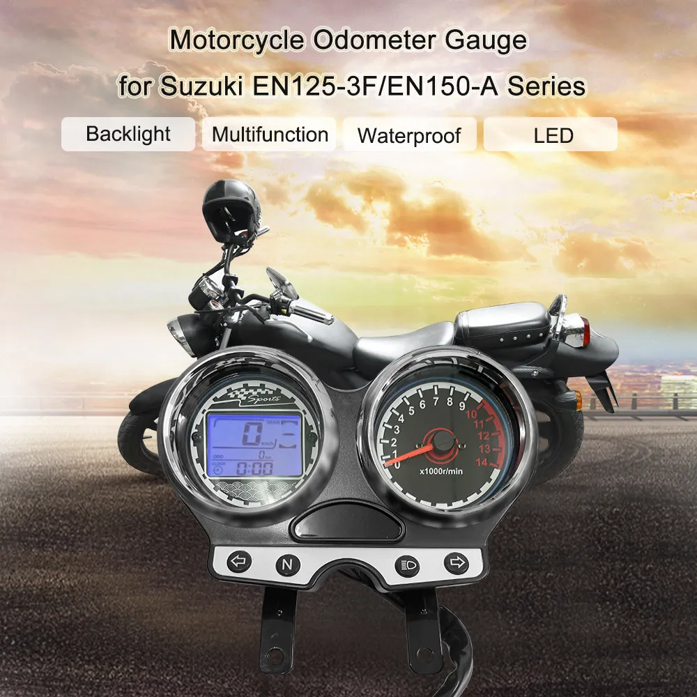 Motorcycle Digital Speedometer 12V LCD Gauge for Suzuki EN125-3F 150-A ...
