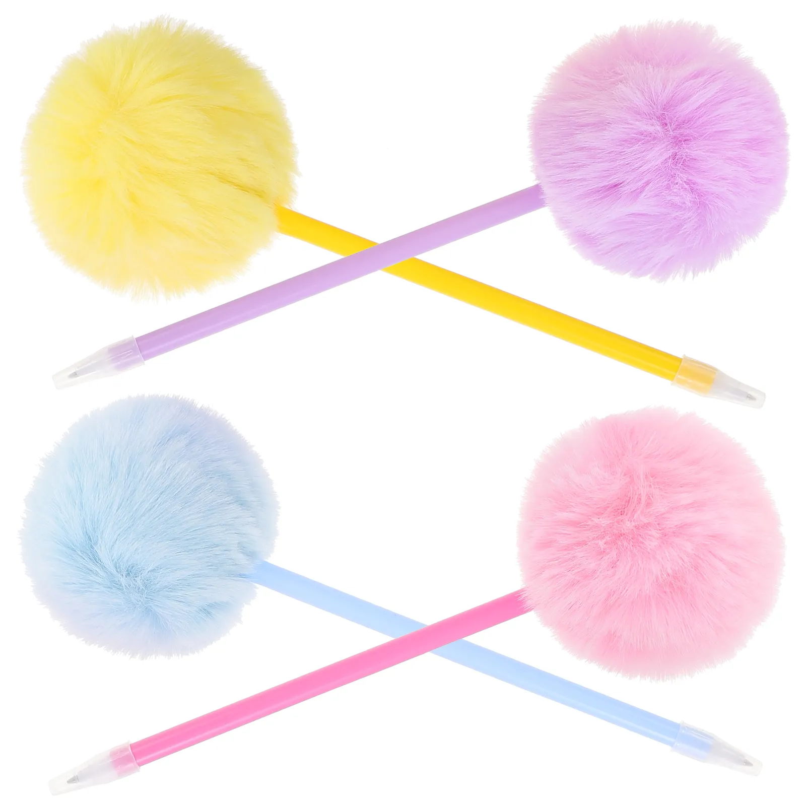 Set of 4 Decorative Fluffy paper and pen with Fuzzy Pom Design