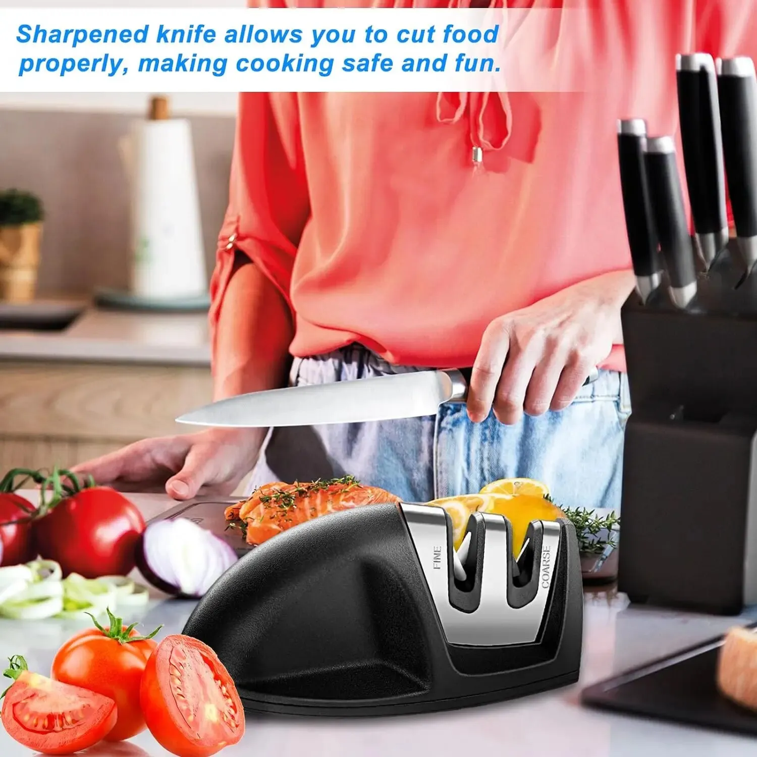 2-Stage Knife Sharpener: Coarse & Fine Slots for Professional Kitchen ...