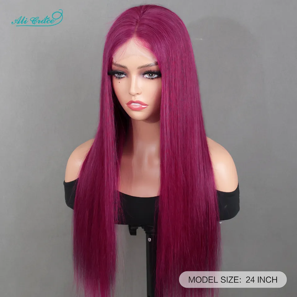 Ali Grace 99J Burgundy Lace Front Wig Pre-plucked Brazilian Straight ...