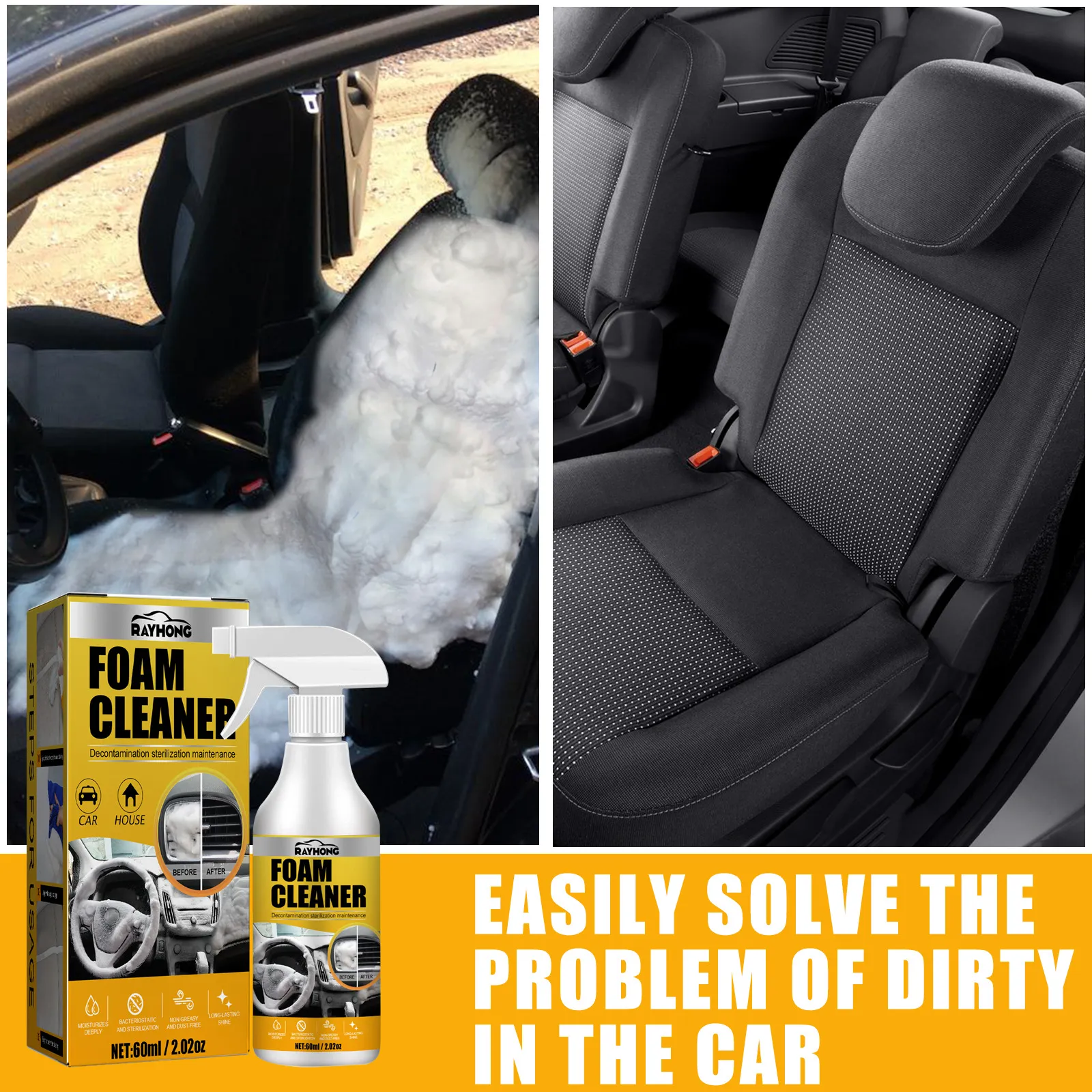 Leather Interior super cleaner with Foam Spray for Rust Removal and Refreshing