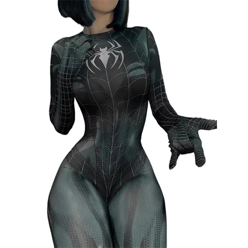 Conjoined Spider-Venom Cosplay Costume Tights in Black Stretch Fabric ...