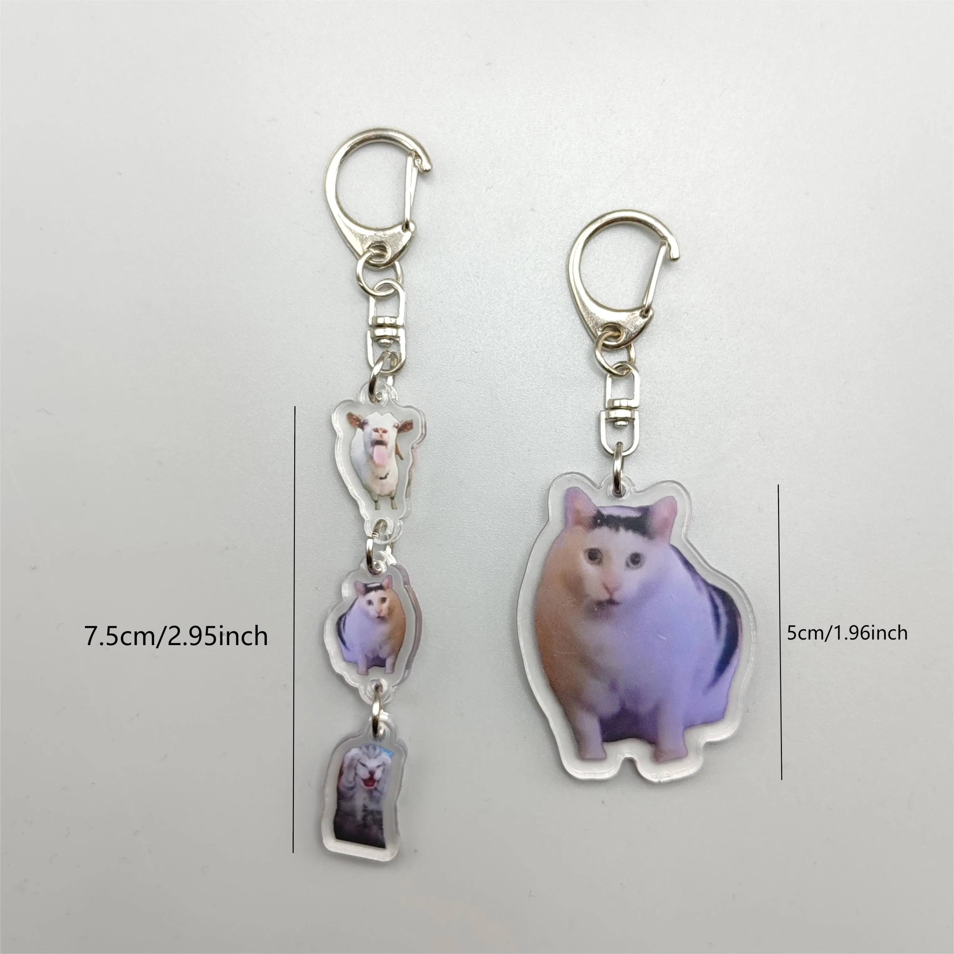 $4에서 Rambling Goat Huh Cat Meme Keychain 혼란스러운 고양이 밈 고양이 고양이 머리에 발로 비명을 ...