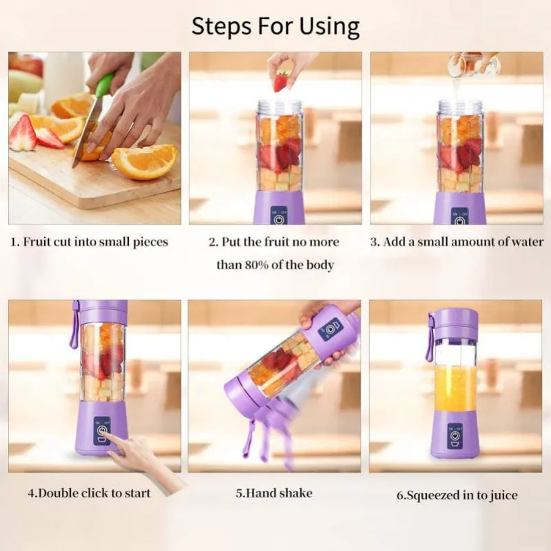 6-Blades Portable Juice Blender USB Rechargeable Smoothie Maker ...