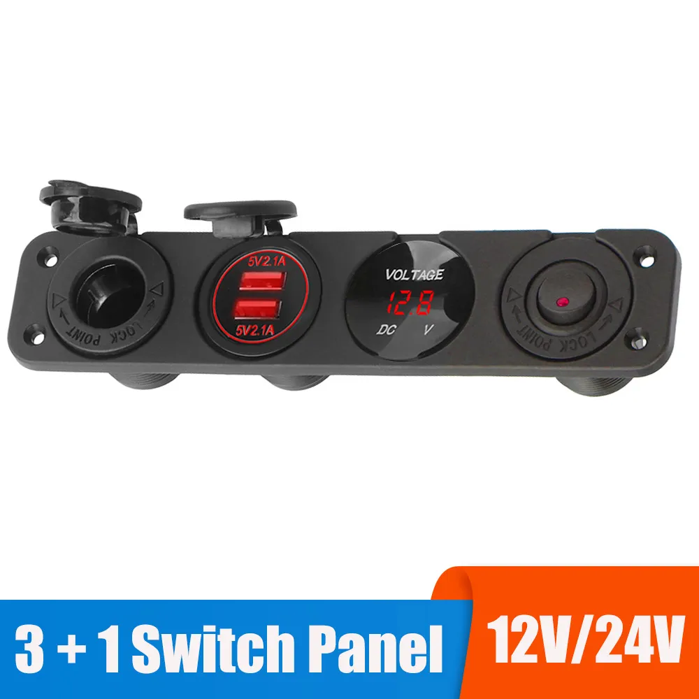 12V Power Adapter 4-in-1 Switch Panel with Voltmeter Tester, USB 3.0 ...