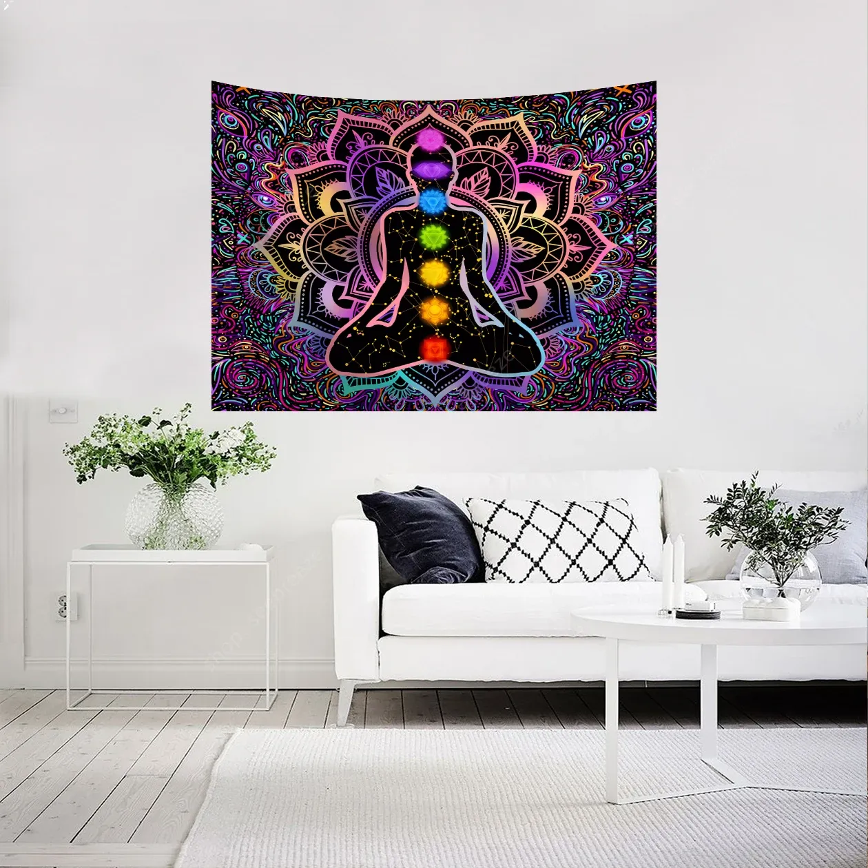 Boho Tapestry - 7 Chakra Reactive UV Psychedelic Mandala Wall Hanging ...