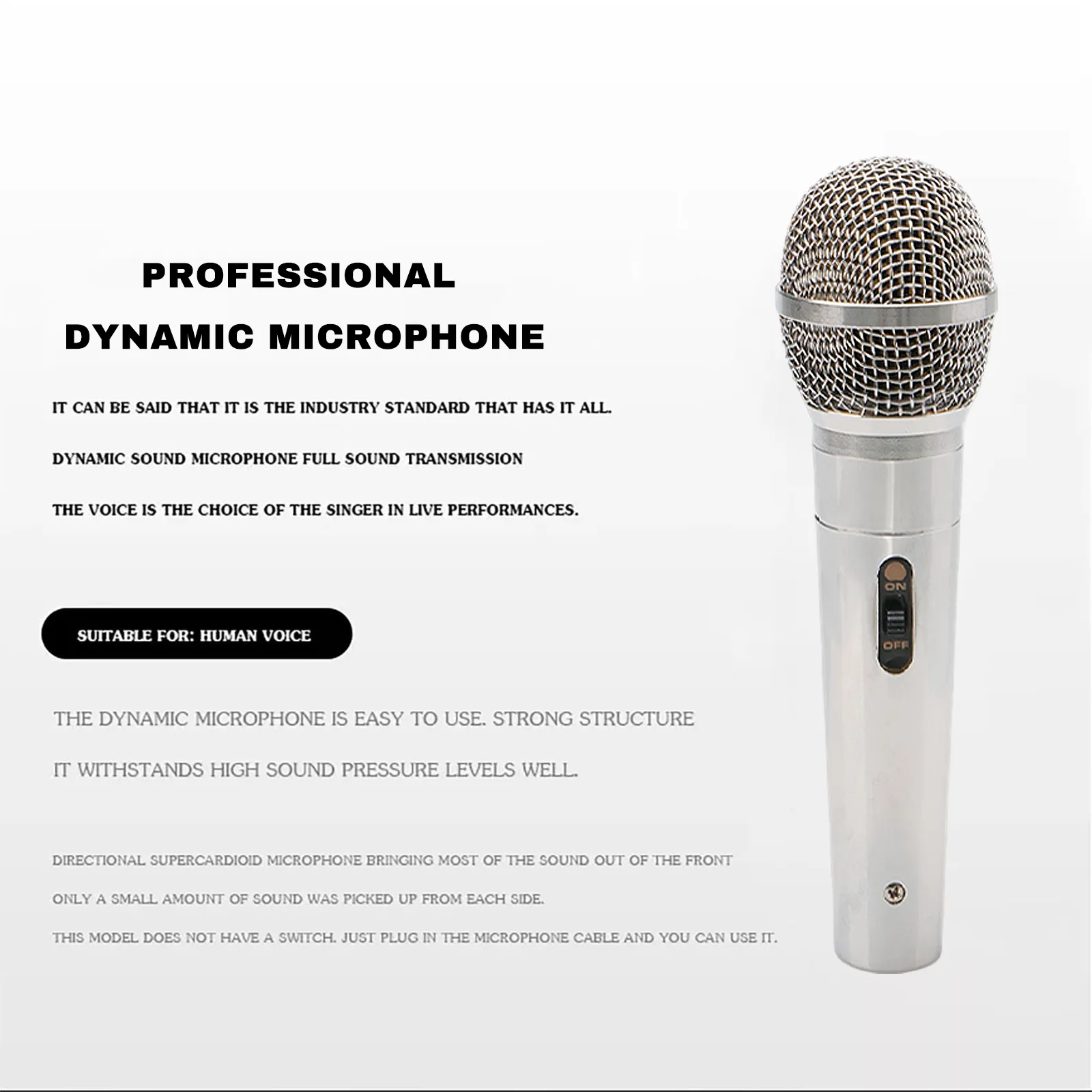 Professional Wired Silver Dynamic Microphone for Stage Singing, Karaoke ...