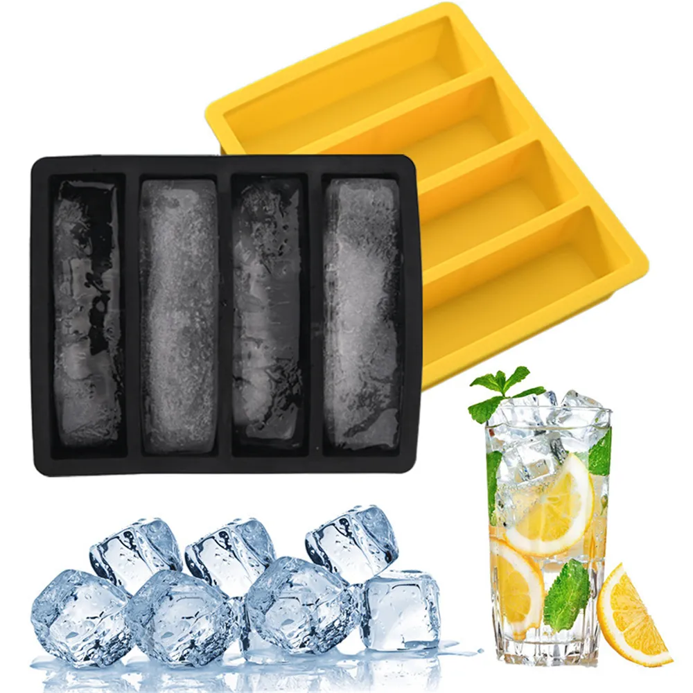1~Long Strip Popsicle Mold Tray with 4 Grids for Cocktail Ice Cubes and ...