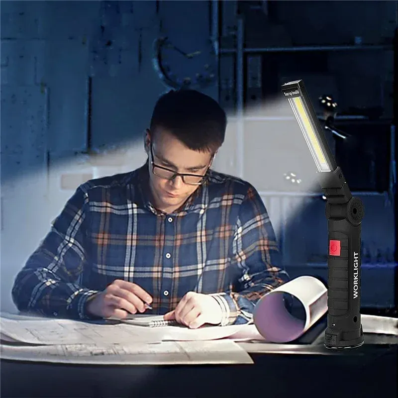 Magnetic Rechargeable LED Work Light with Hanging Hook and 5 Modes USB ...