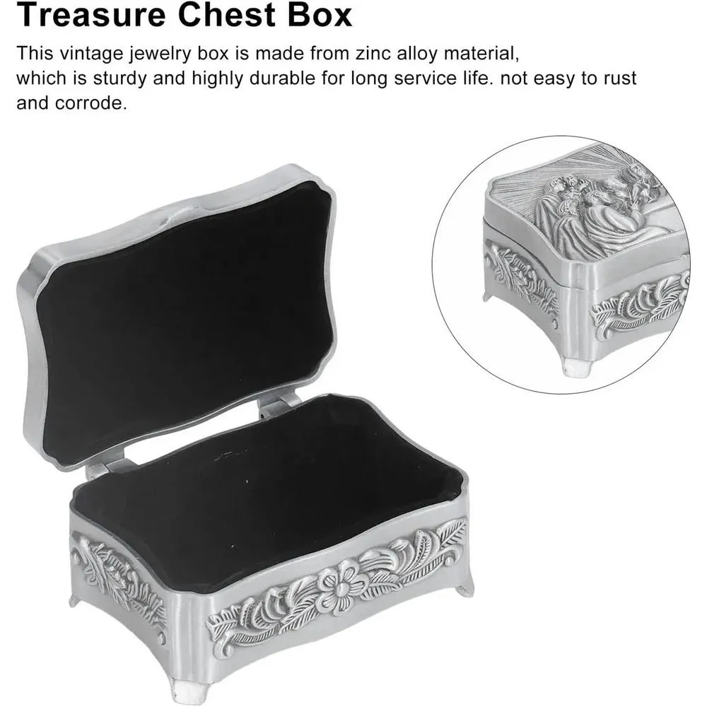 Retro Metal Jewelry Box Carved Flower Design Pendant and Beads ...