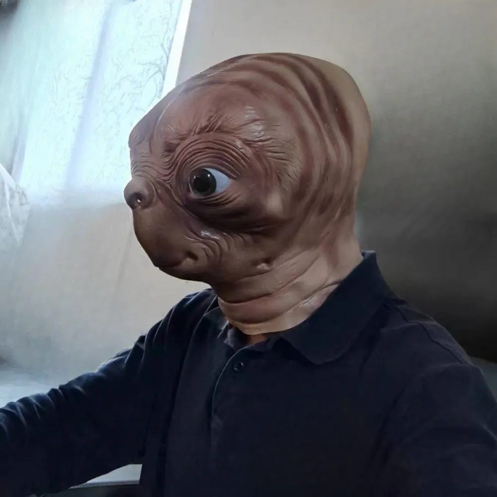 Creepy E.T. Alien black latex mask for Halloween, Carnival, and Cosplay