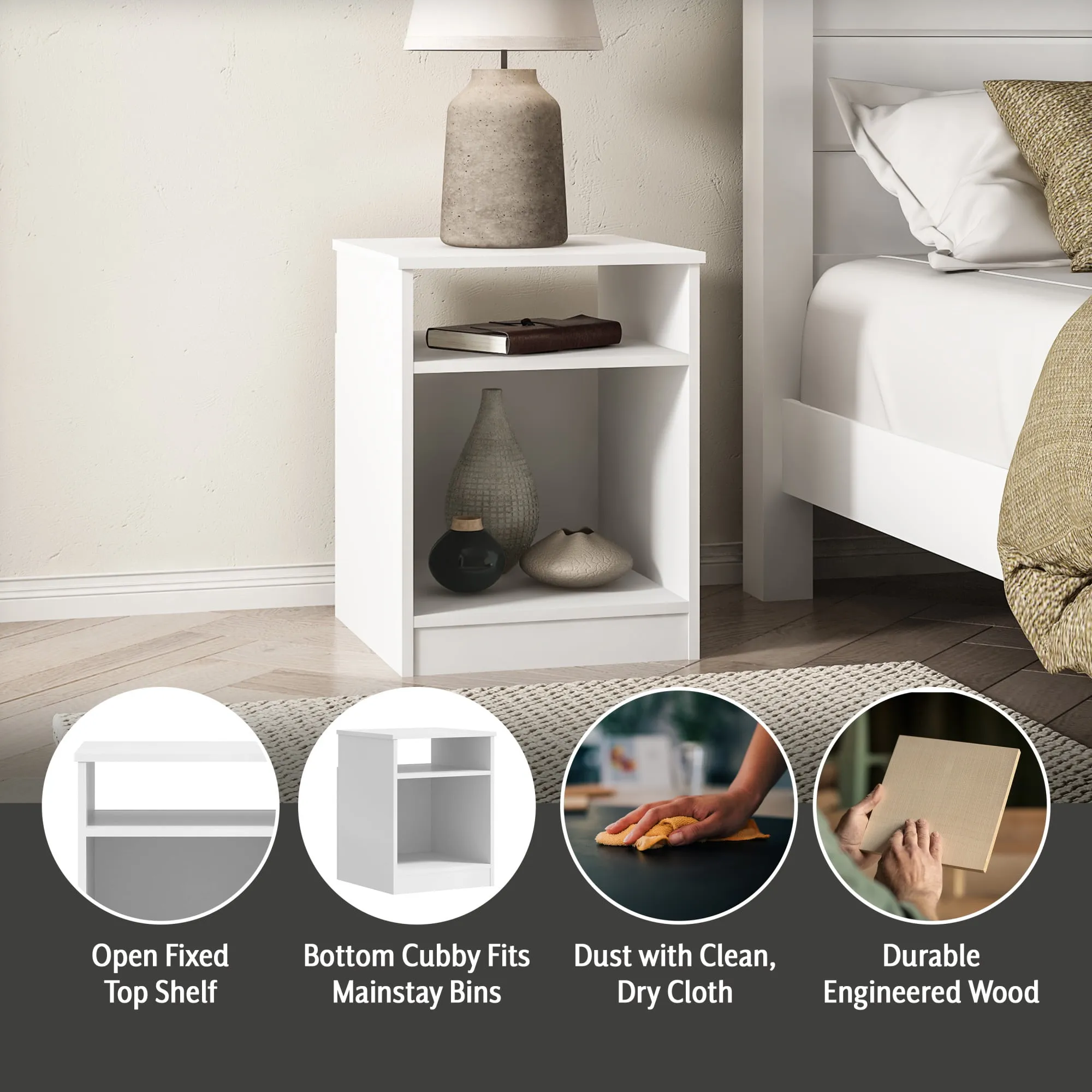 Open Shelf Nightstand Modern White Bedroom Furniture Sturdy Wood Easy Assembly From Ddmyfeb 52.83 DHgate.Com
