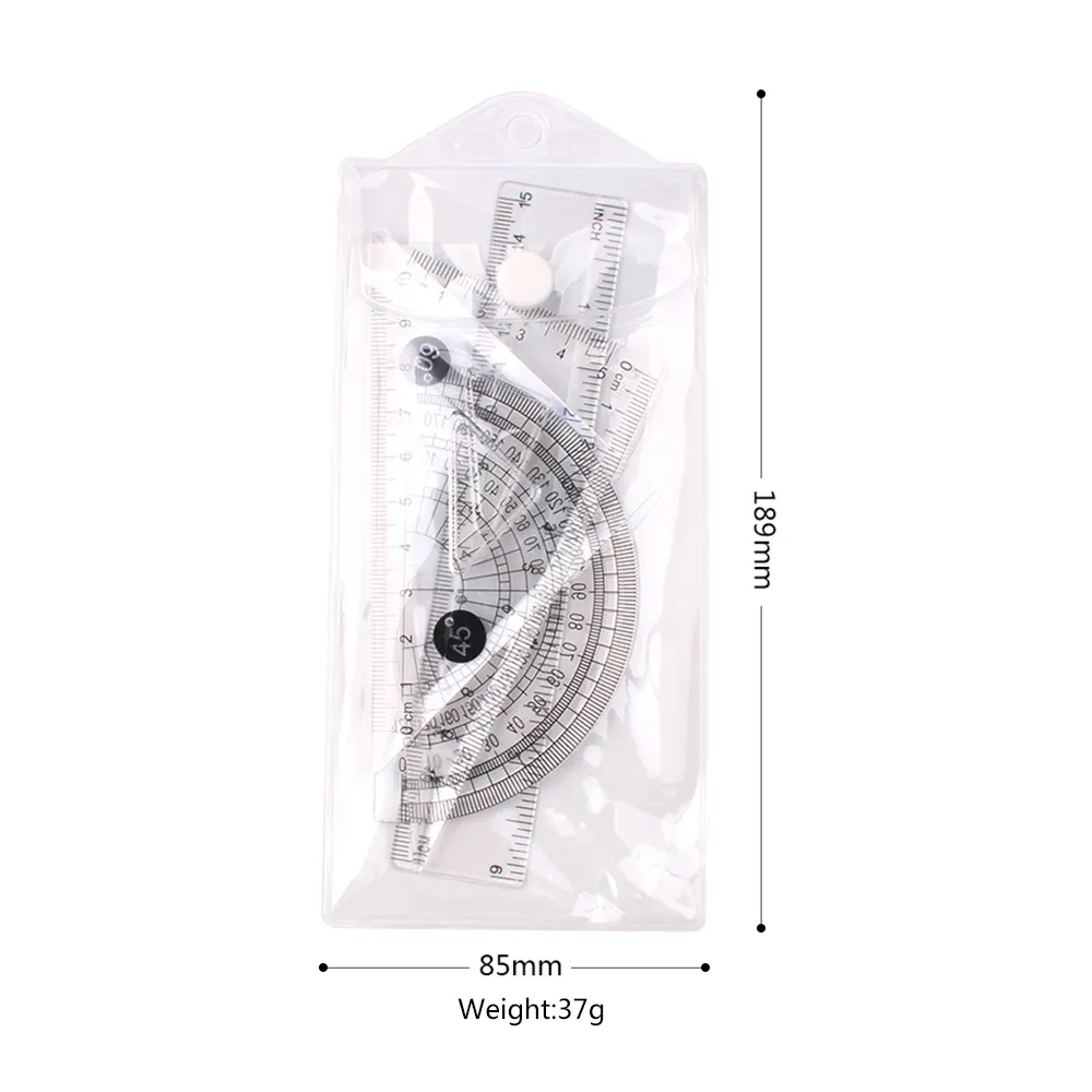 Clear Plastic Math Geometry Tool Ruler Set Includes 6-Inch Straight ...