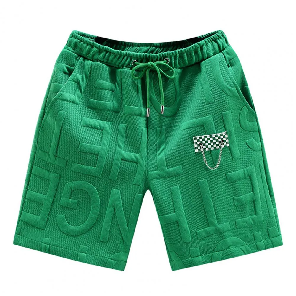 Men Shorts Casual Beach Pants Drawstring Sport Shorts Solid Color ...