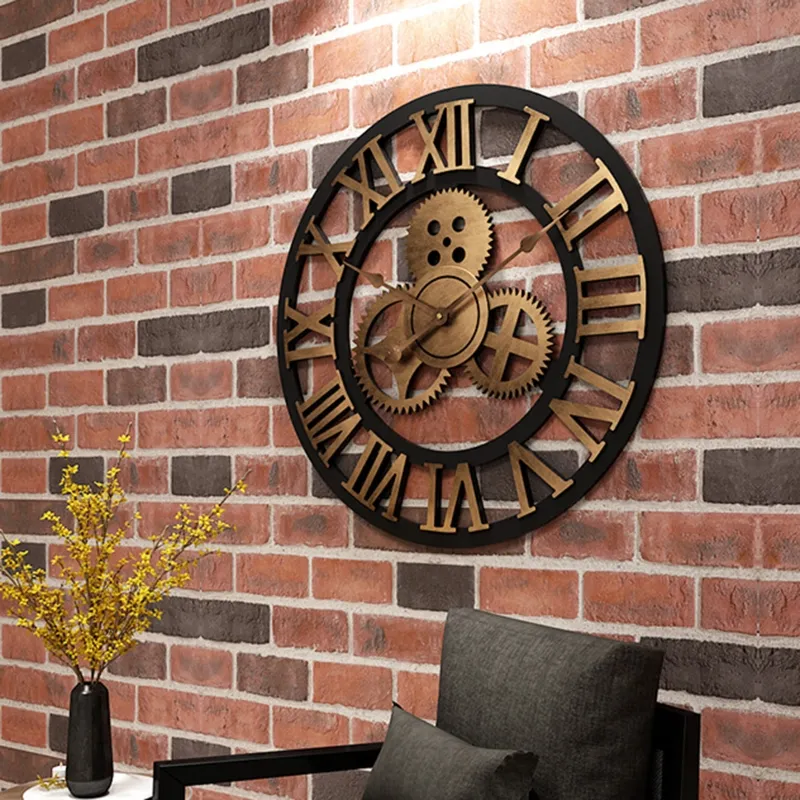 40/50cm Vintage Silent Wall Clock with Arabic and Roman Numerals and ...