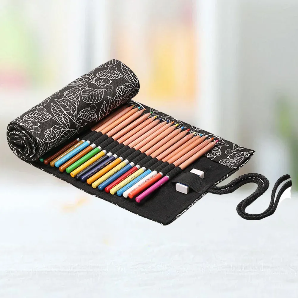Colored Pencil Cases - 36 Slot Canvas Roll Up Pencil Holder, Large ...