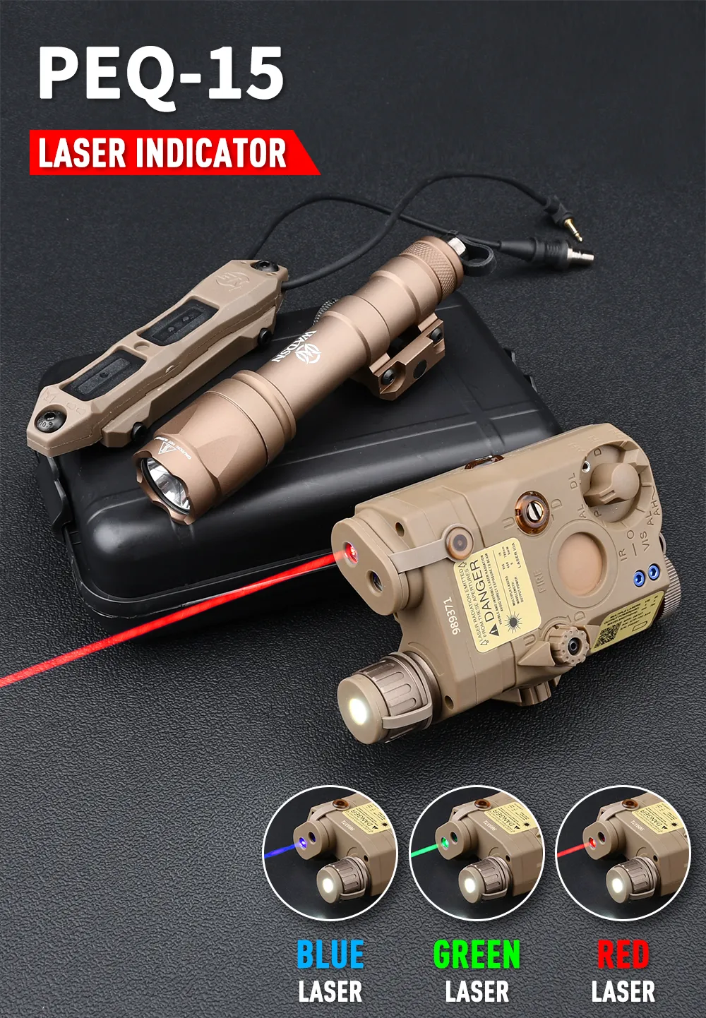 WADSN PEQ 15 Indicator M600C Flashlight Set PEQ15 Red Green Blue Dot IR Laser Strobe White Light ...