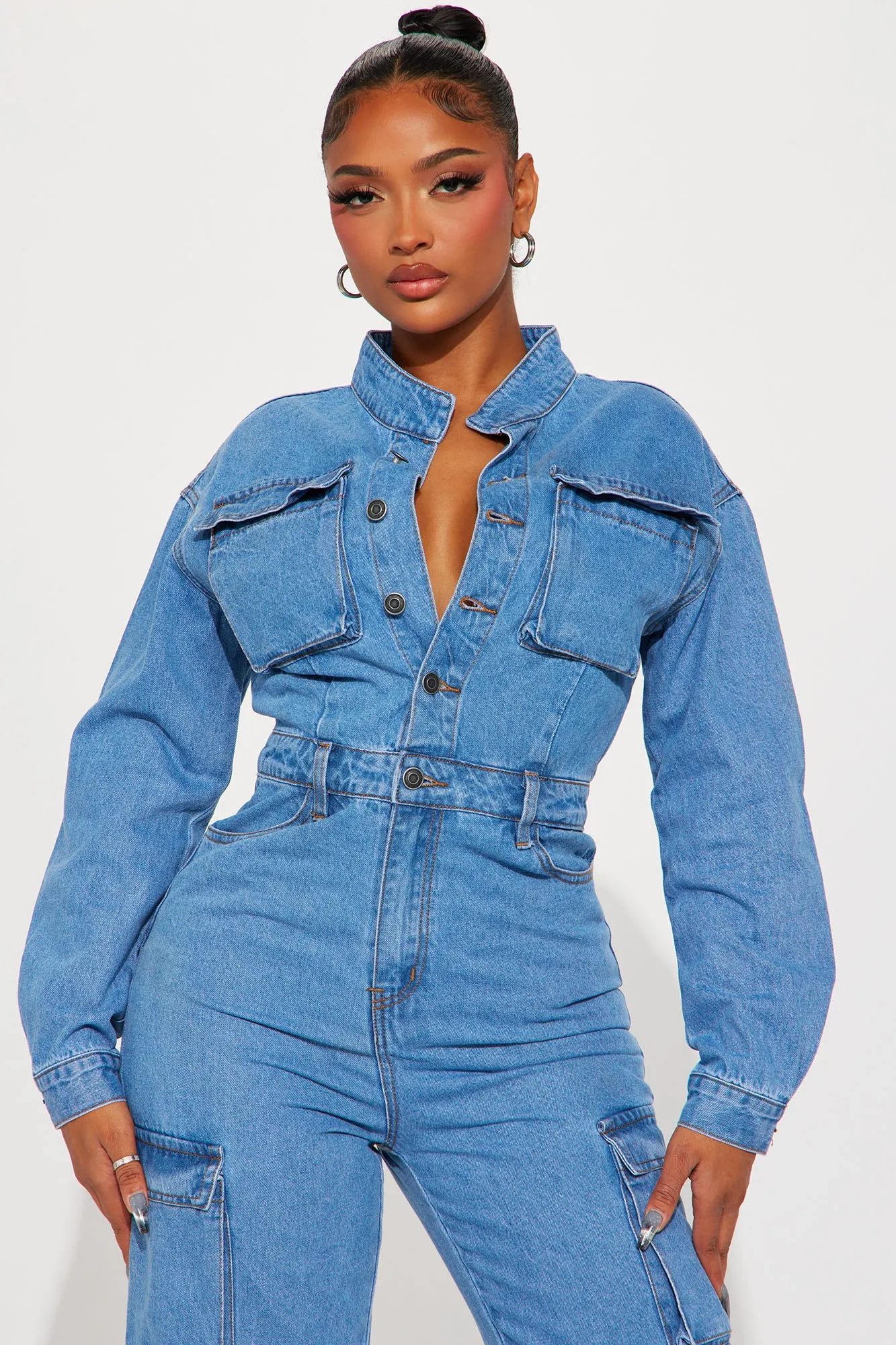 Denim Delight: Versatile Multi-Pocket Cargo Jumpsuit for Stylish Women ...