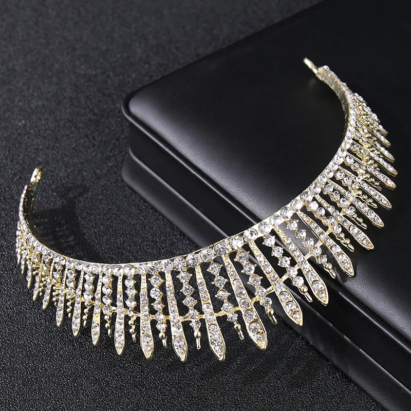 Baroque Crystal Rhinestone Crown Tiara Headband Gold Metal Bridal ...