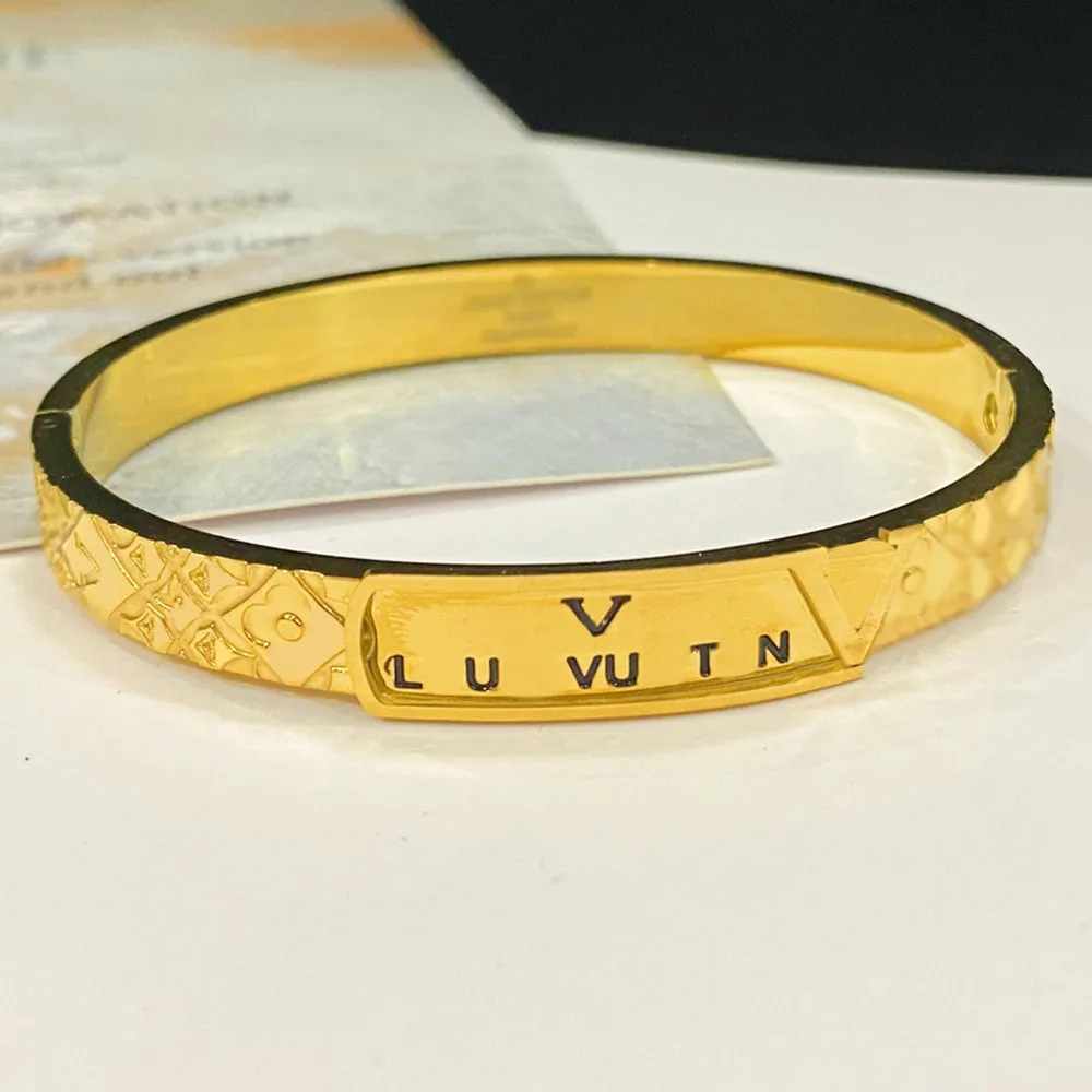 Bangle Gold Plated Bracelet Brand Letter Bangles For Women Men Titanium ...