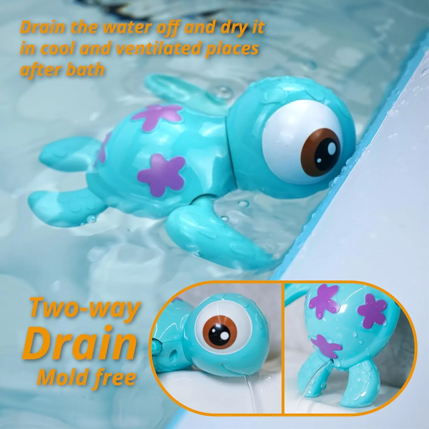 Cute Wind-Up Sea Turtle Bath Toy - No Batteries, Mold-Free, Safe ...