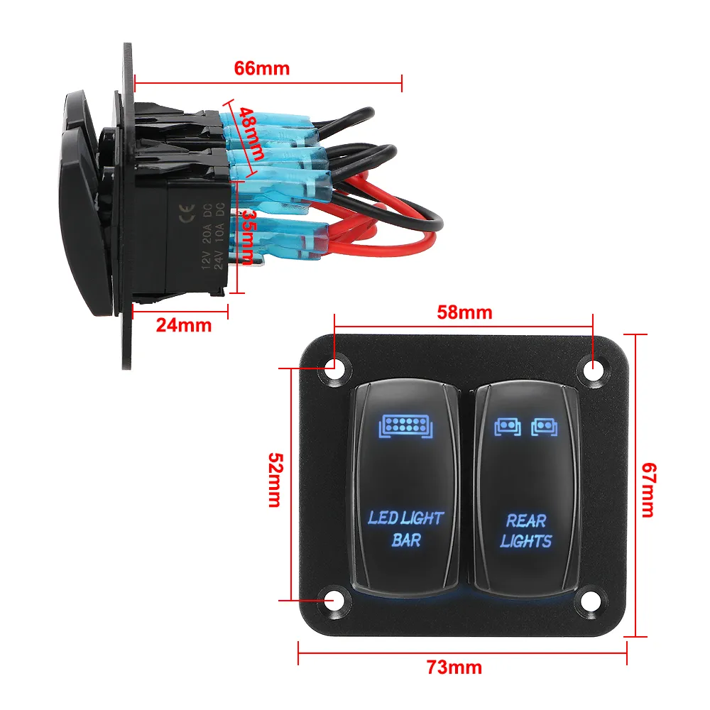 Toggle Switches For Cars: 2 Gang Rocker Switch Panel With LED Indicator ...