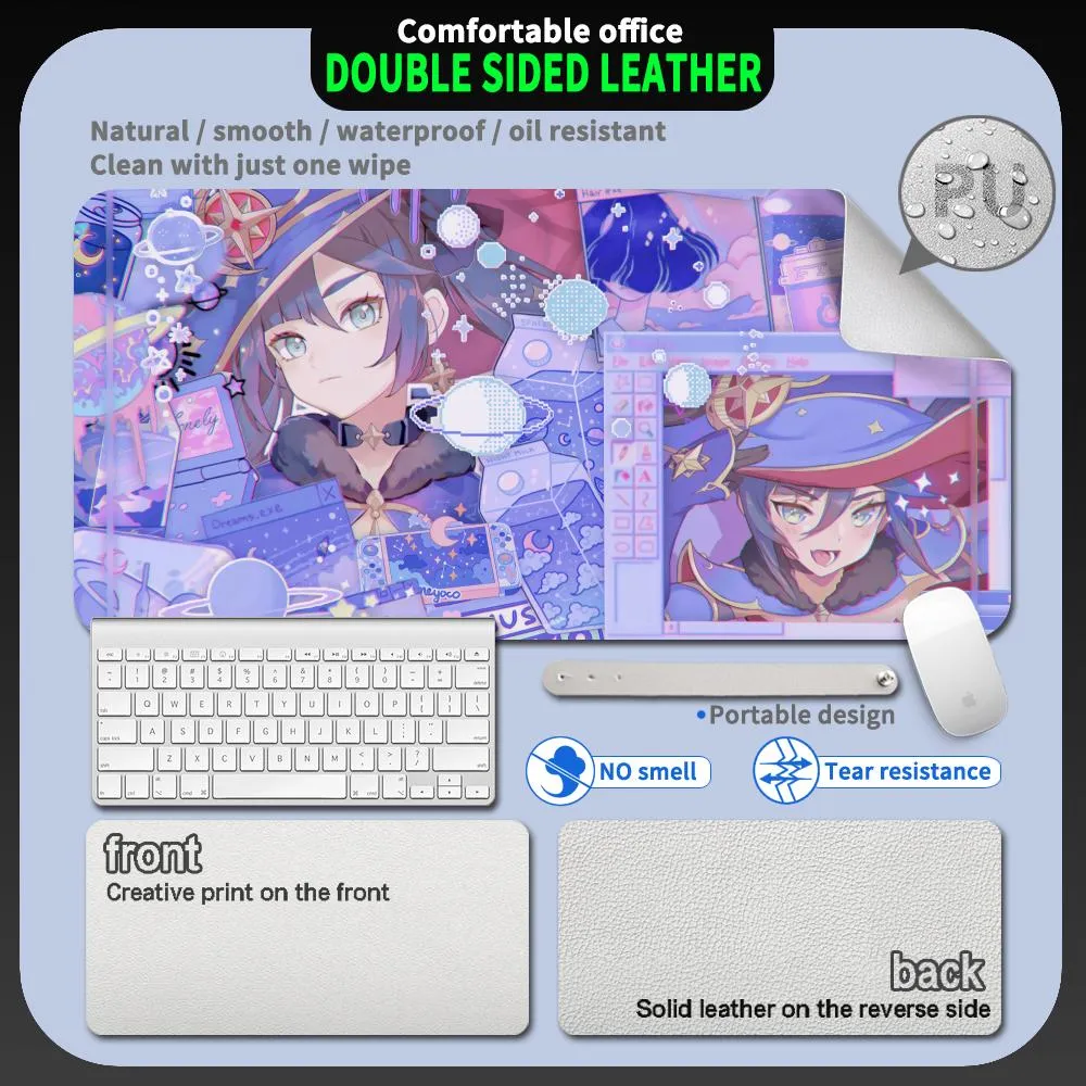 Anime Mouse Pad Genshin Impact Characters Pad Leather Mouse Pad Double ...