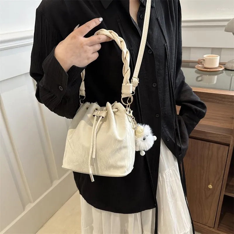 Drawstring Bucket Shoulder Bag with Zipper and Hasp Closure Small ...