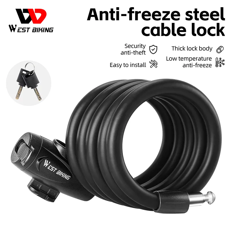 5ft/1.5m WEST BIKING Anti-freeze Steel Cable Lock with Keys for ...