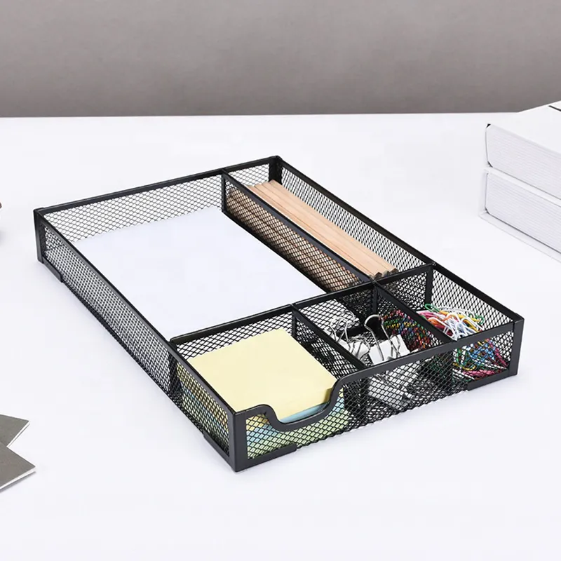 Mesh Desk Drawer Organizer, 5-Slot Metal Office Supplies Storage Basket ...