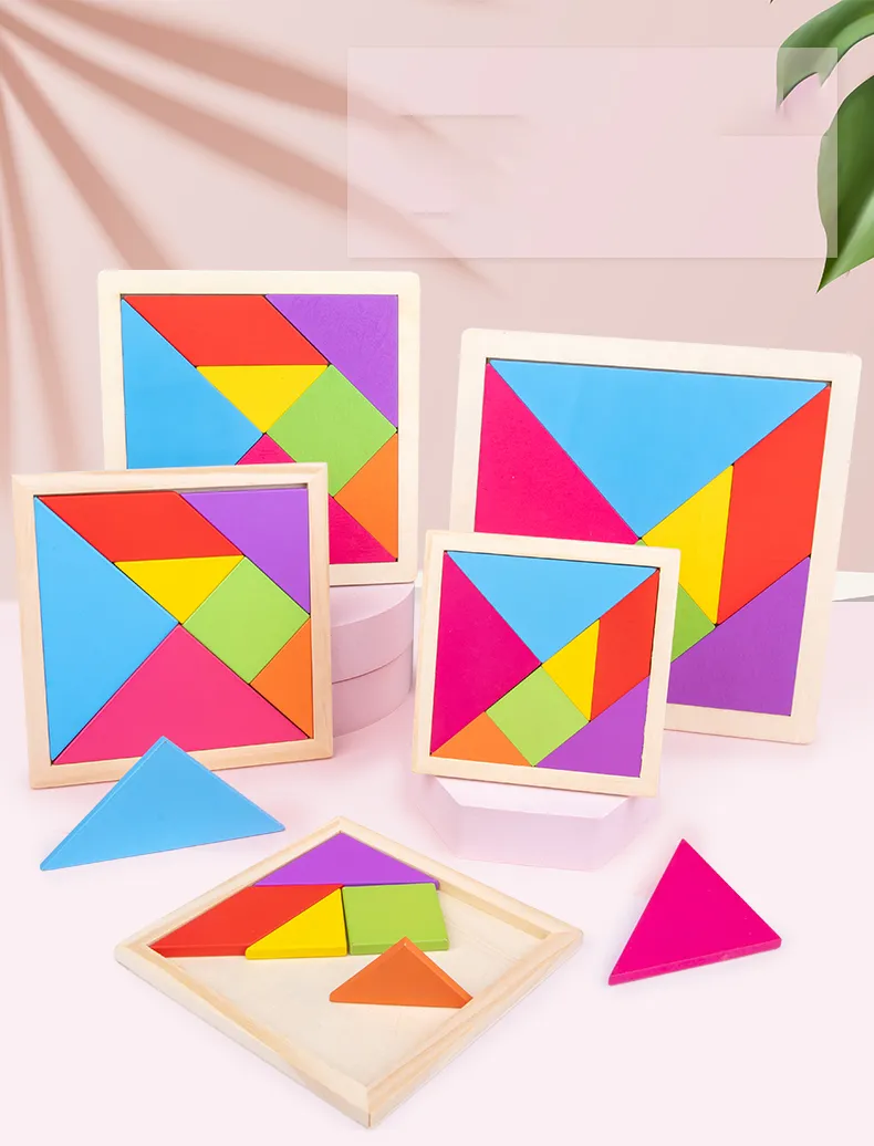 Wooden Tangram Puzzle: Colored Wooden Logic Puzzles, Educational Brain ...
