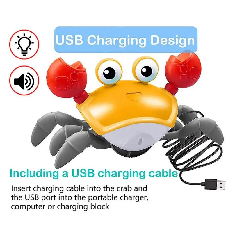 Electric Crab Toy - Light Up Musical Crawling Crab, Rechargeable Escape ...