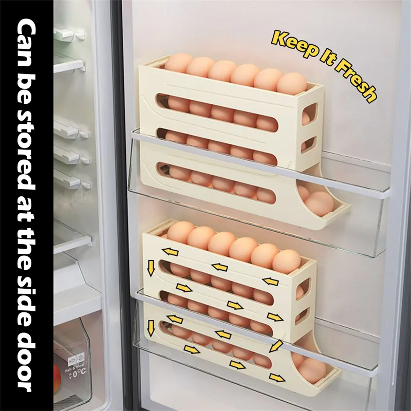 Effortlessly Organize Your Egg With Automatic Scrolling Egg Rack Store Space Self Storage Box ...