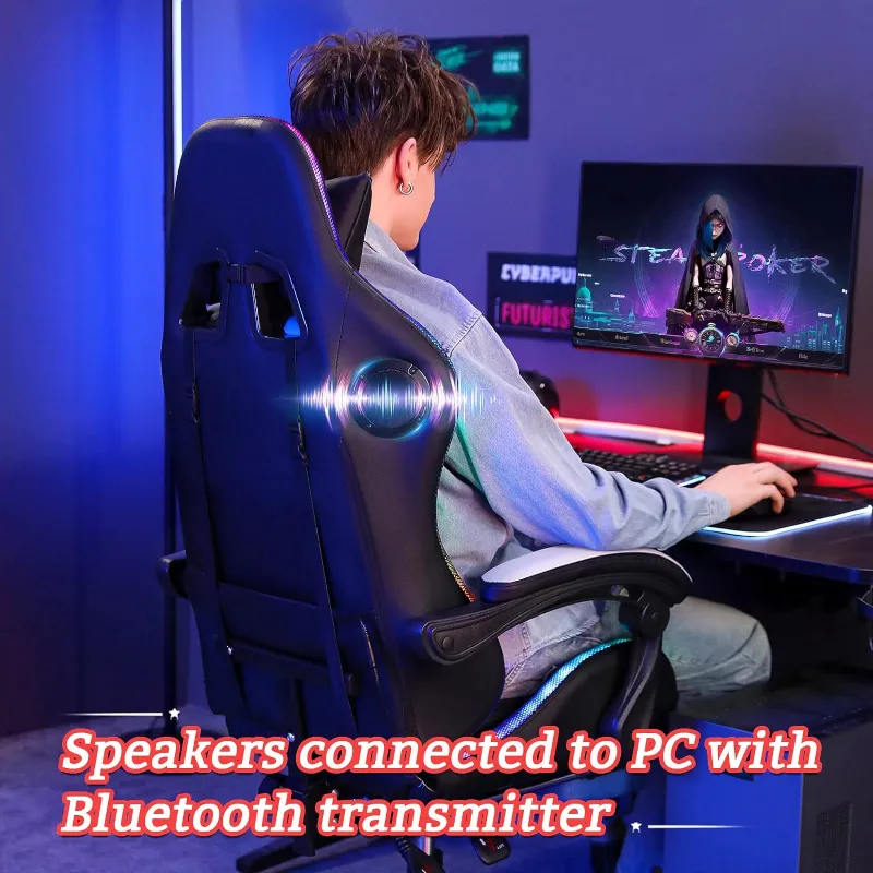 Gaming Chair With Speakers And LED RGB Lights Ergonomic High Back ...