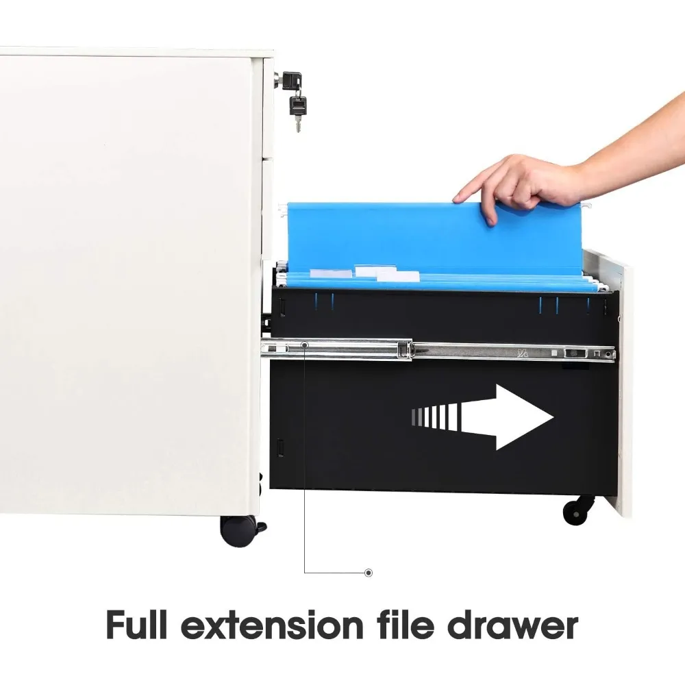 Locking File Cabinet 3 Drawer Rolling Pedestal Under Desk Office White ...