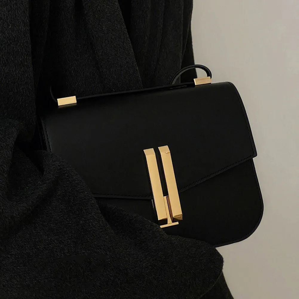 Vintage PU Leather Satchel Small Black Bag For Women Adjustable Strap ...