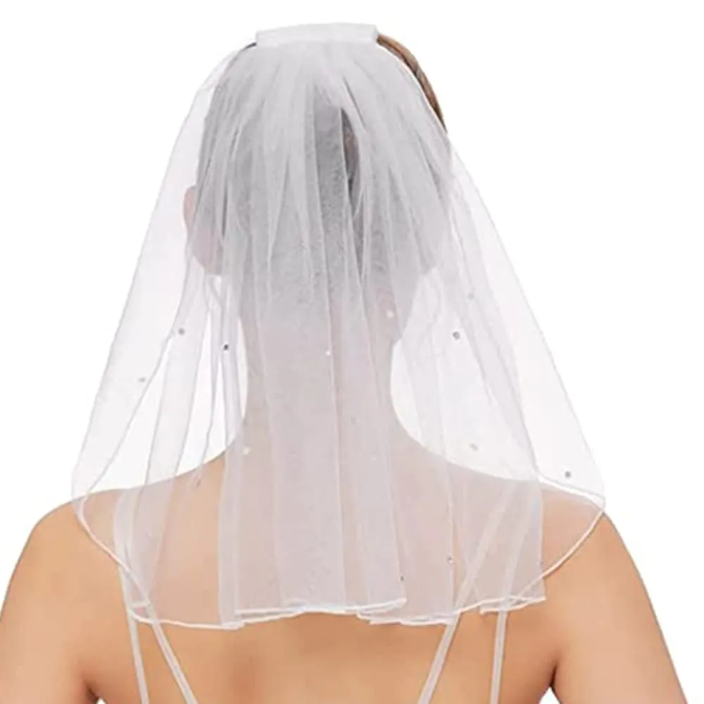 Tulle Wedding Veils with Rhinestones - Short Bridal Veils with Comb for ...
