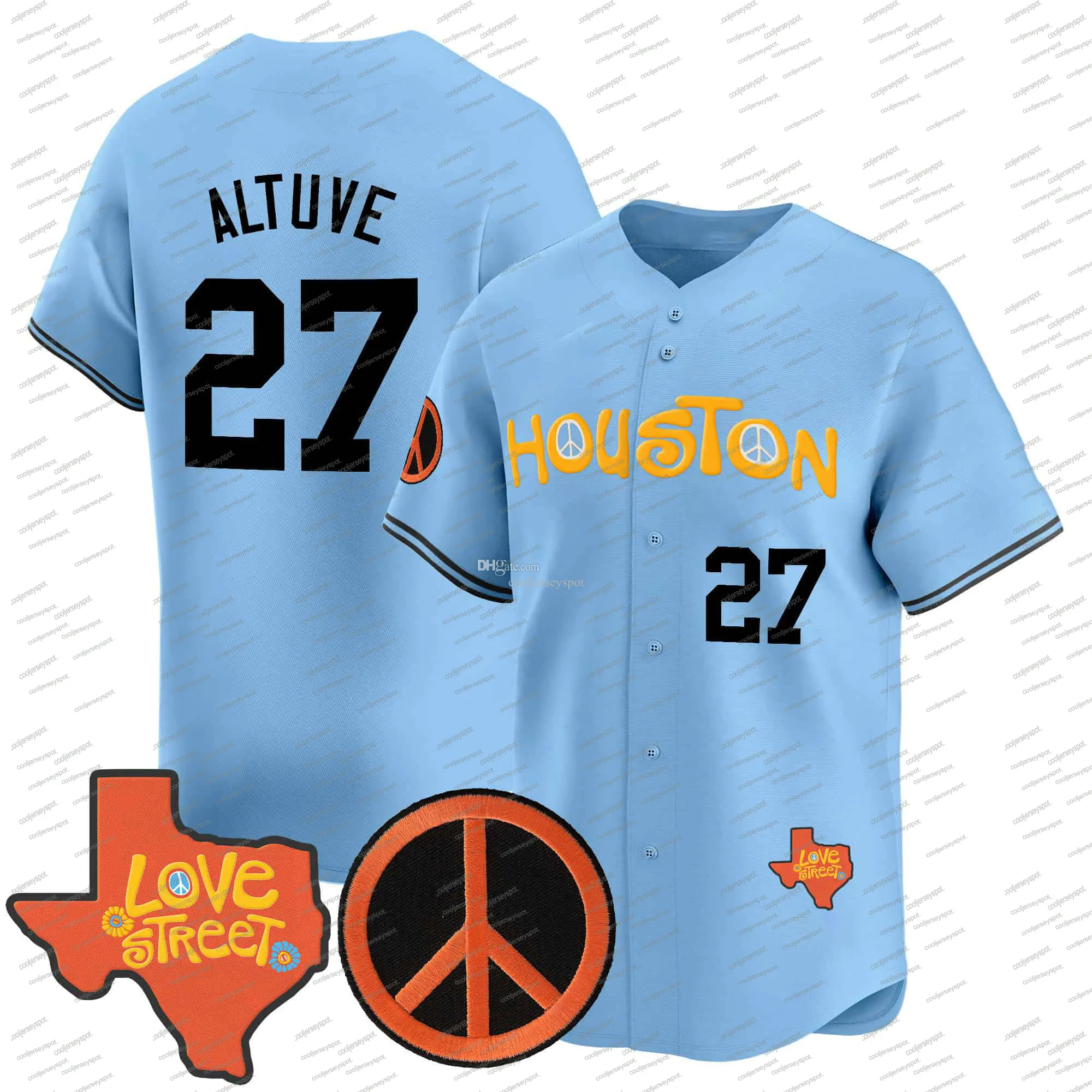Love Street Patch Baseball Jersey 27 Altuve 44 Aarez 2 Bregman 3 Pena ...