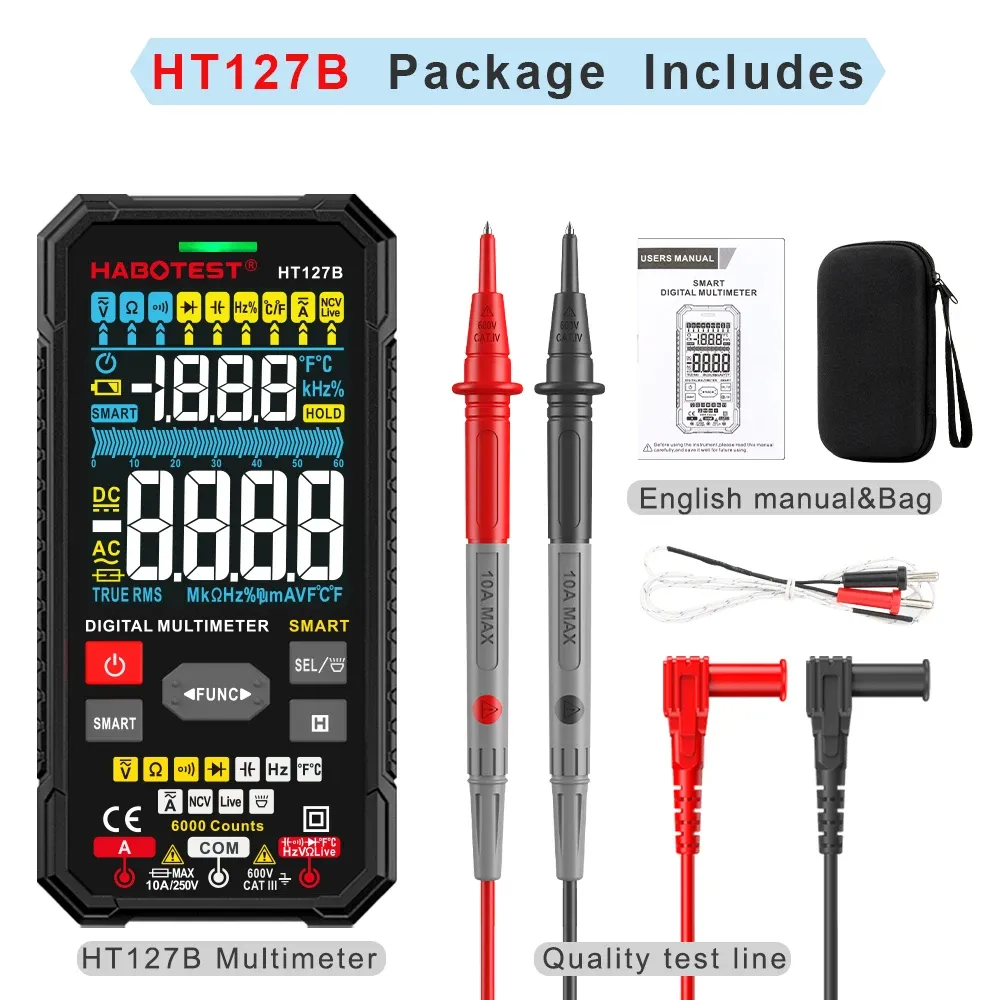 HT127B Digital Multimeter - Pro Auto-Ranging Smart Meter for Voltage ...