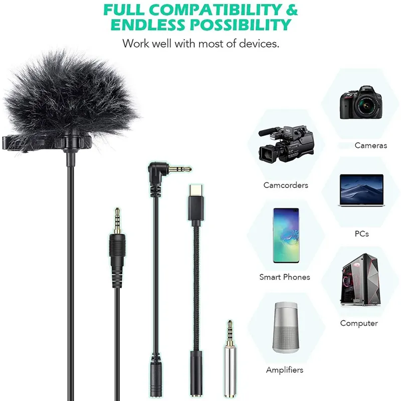 Lavalier Microphone 3.5mm Hands-Free Clip-On Lapel Mic with ...