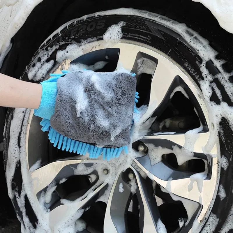 Microfiber Car Wash Gloves Chenille Coral Fleece Waterproof Double ...