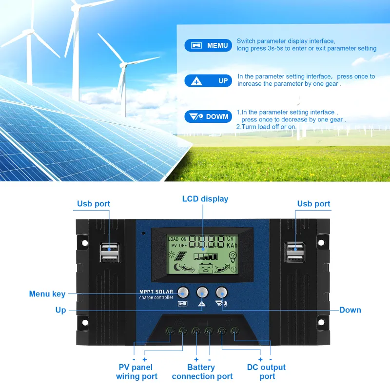 Solar Charge Controller 12V 24V 100A MPPT Auto Solar Panel Regulator ...