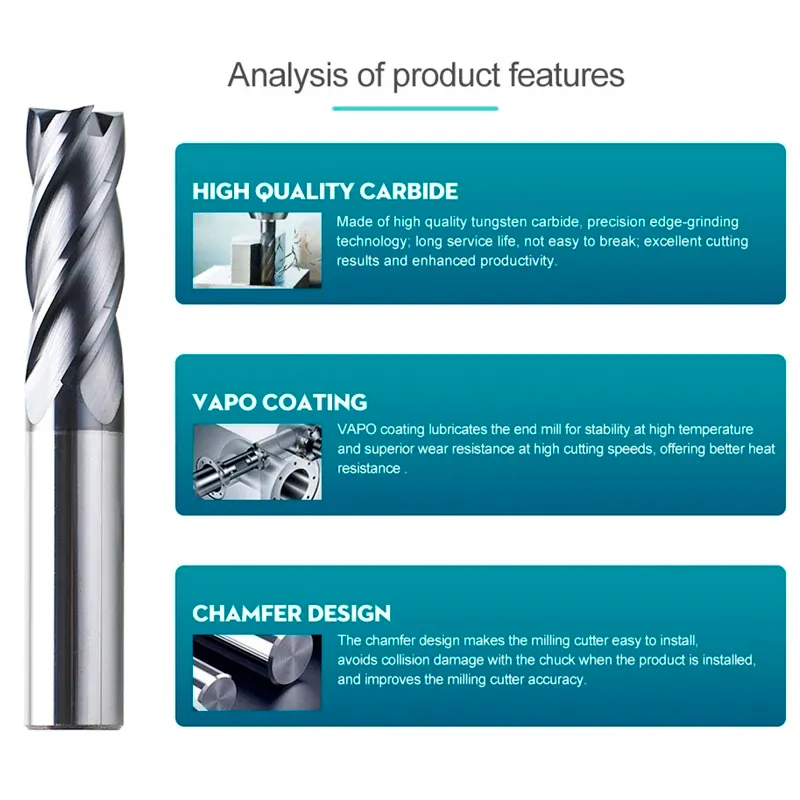 XCAN 4 Flute Carbide End Mill Milling Cutter HRC 50 for CNC Machining ...